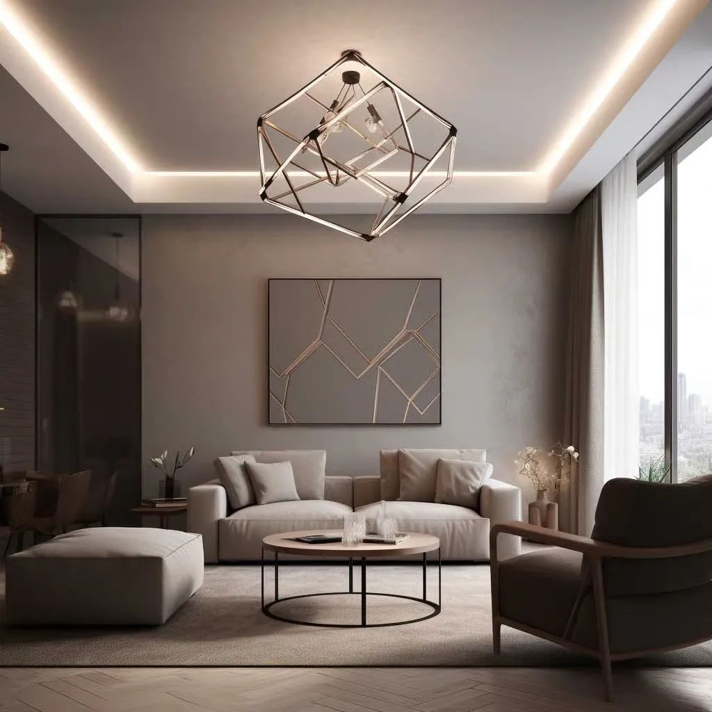 Geometric Ceiling Light in Modern Living Room • ArtFasad