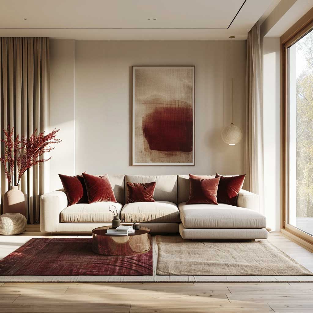 Modern Room Looks with Burgundy and Beige Color Schemes • ArtFasad