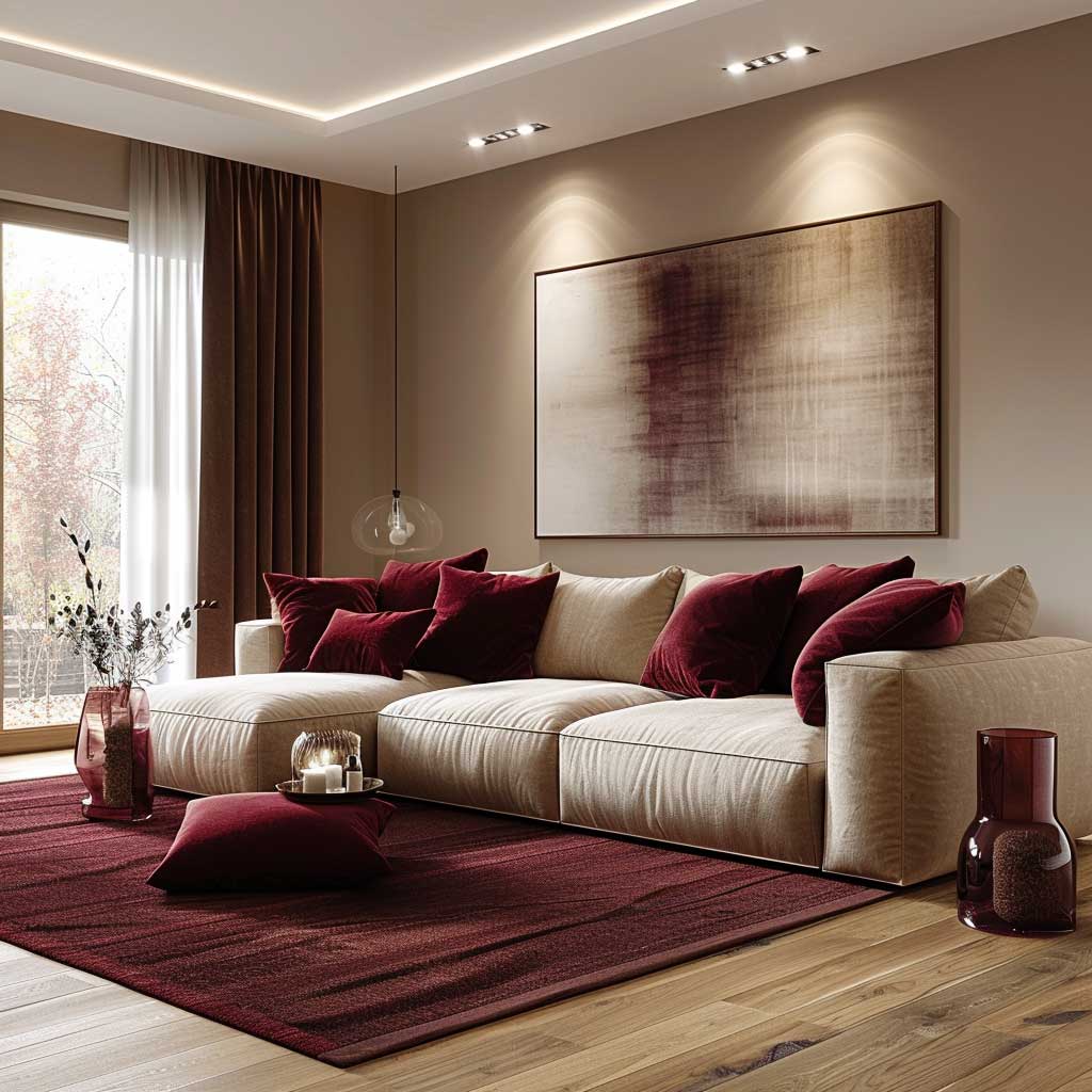 Modern Room Looks with Burgundy and Beige Color Schemes • ArtFasad