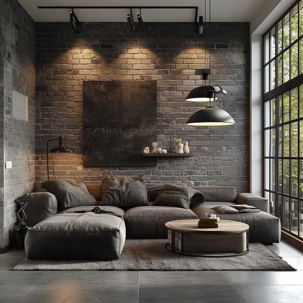 Grey Brick Wall Interior Design Small And Cozy Home With An Exposed