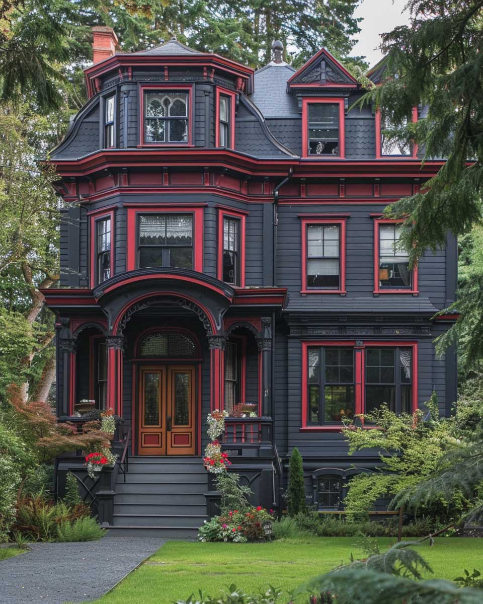 Sleek Charcoal Gray and Intense Red Outside Paint Colors for Edgy ...