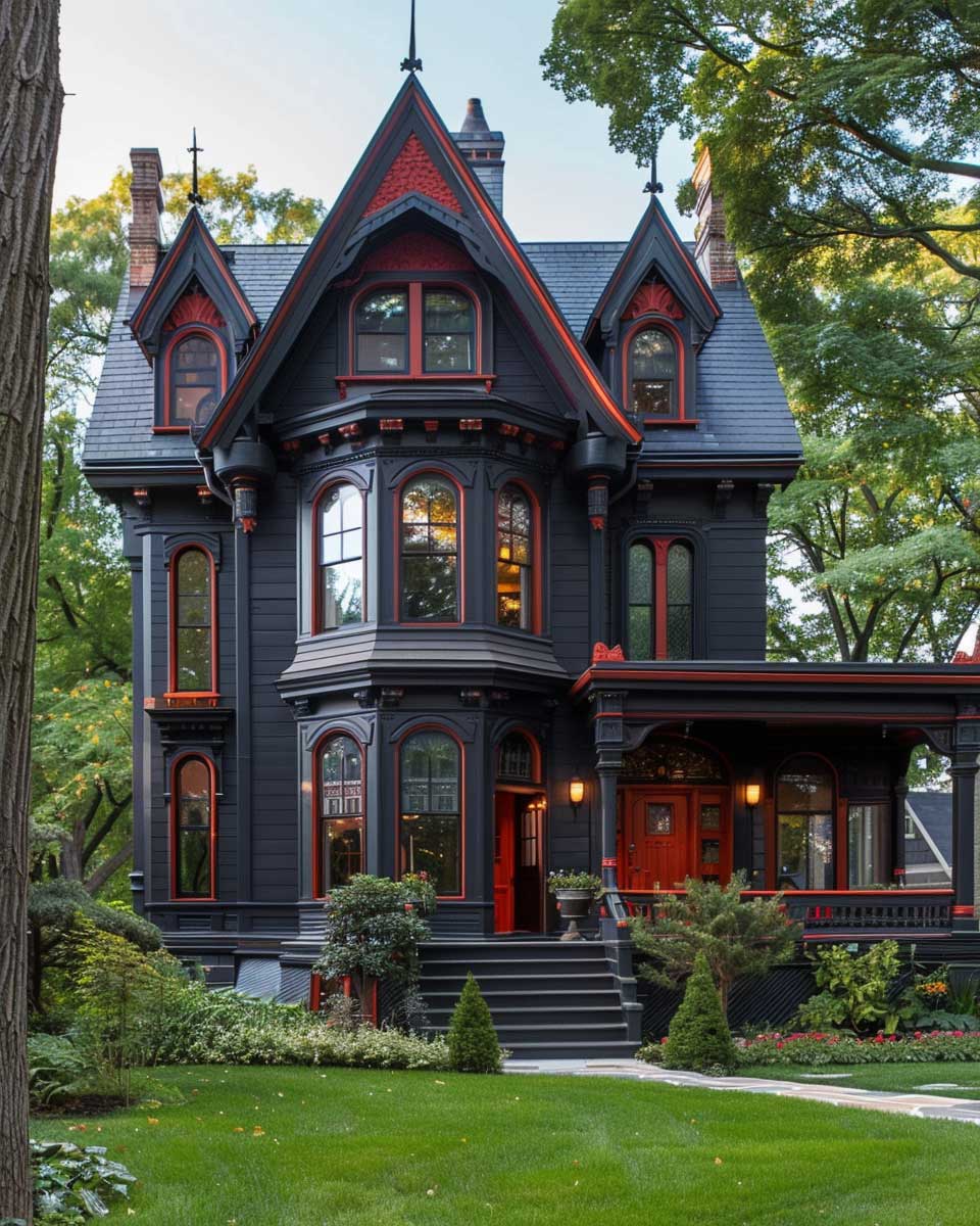 Sleek Charcoal Gray and Intense Red Outside Paint Colors for Edgy ...