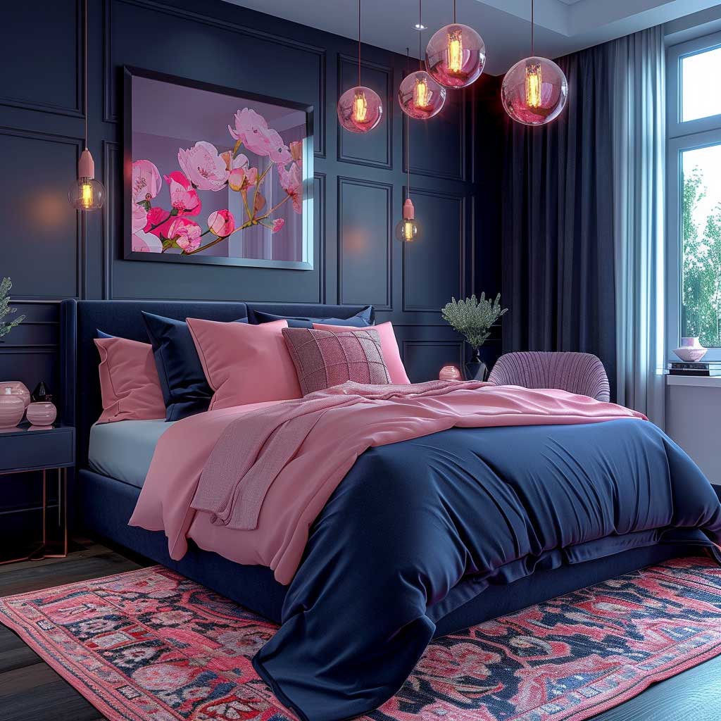 Bold Pink and Navy Bedroom Interior Color Combination for a Stylish ...