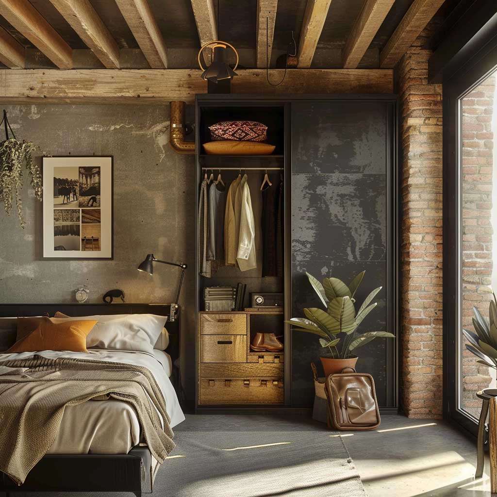 Black industrial bedroom store