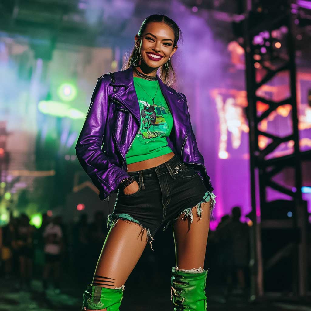 6+ Eye-Catching Music Festival Outfit Ideas in Purple and Green • ArtFasad