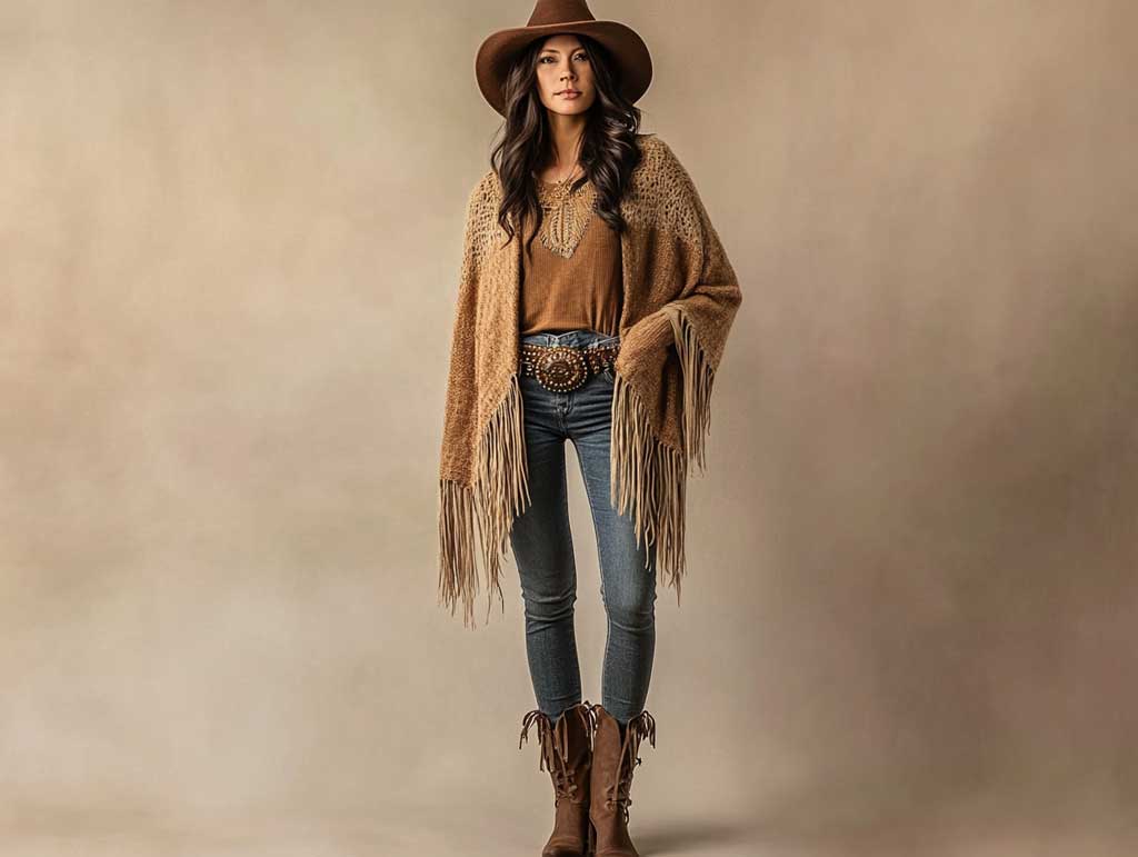 6+ Everyday Western Outfit Ideas with Knit Ponchos and Straight-Leg ...