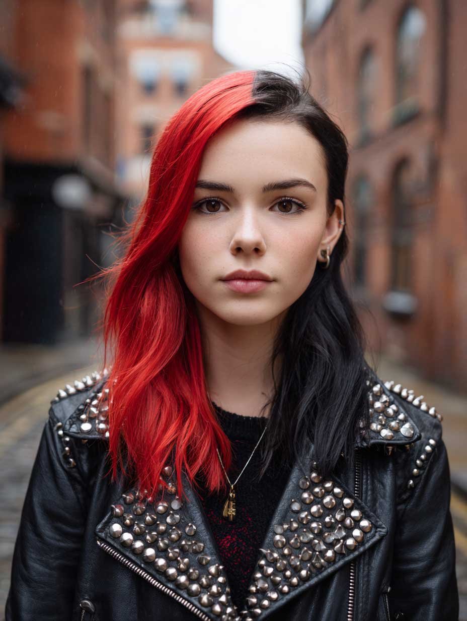 Two Tone Split Red Dye Hair Ideas for Daring Trendsetters