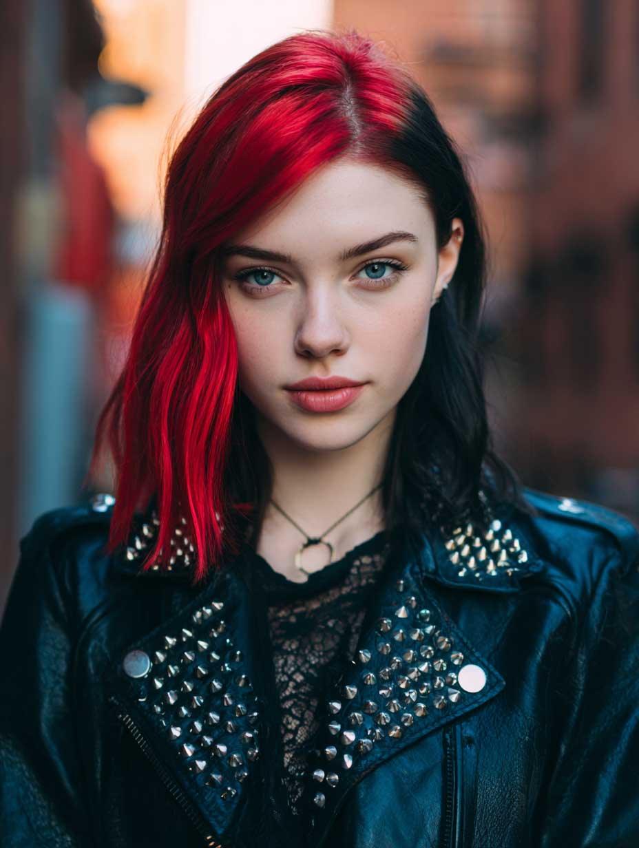 Two Tone Split Red Dye Hair Ideas for Daring Trendsetters